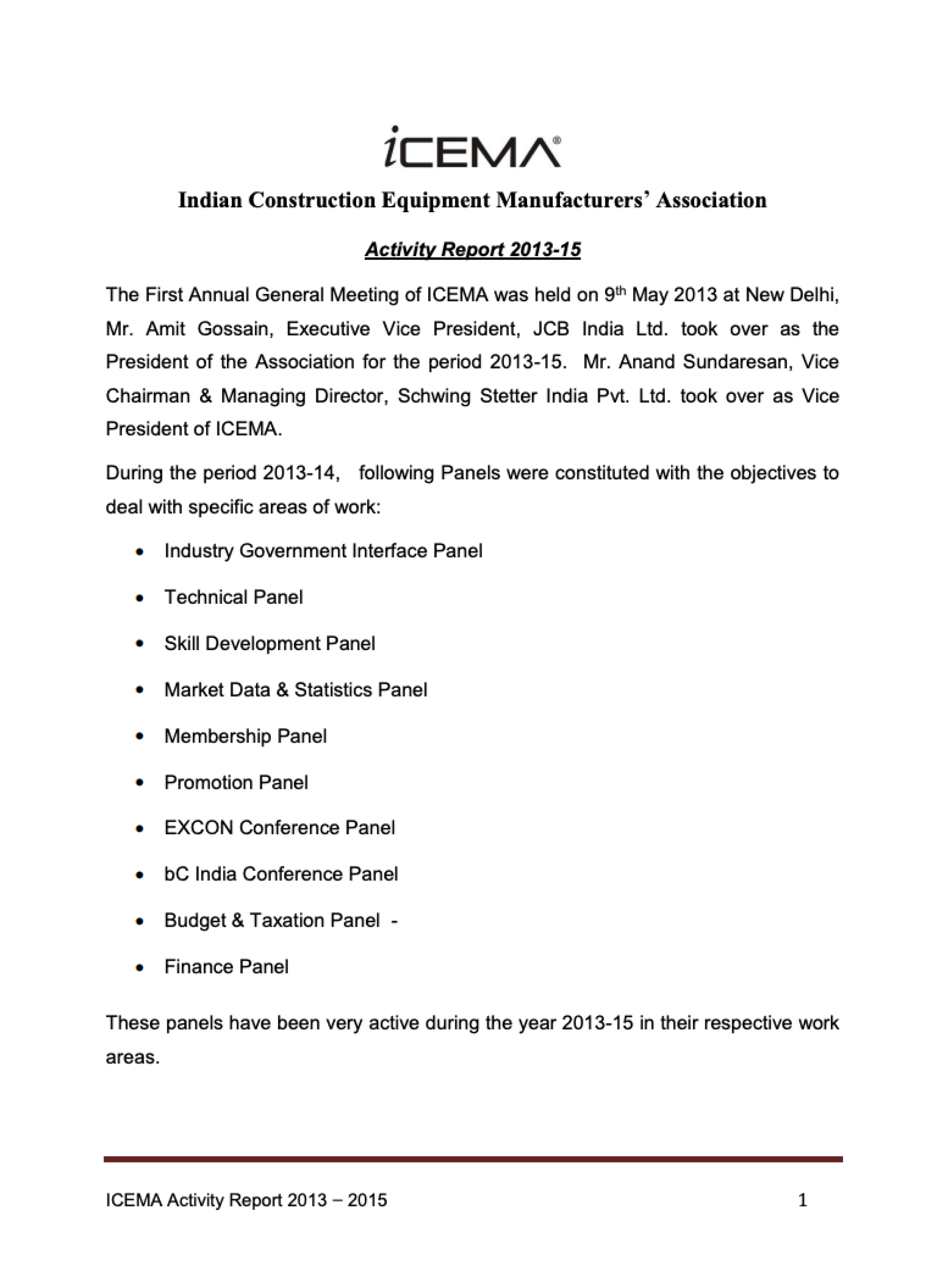 ICEMA Activity Report (2013-15) – i-cema